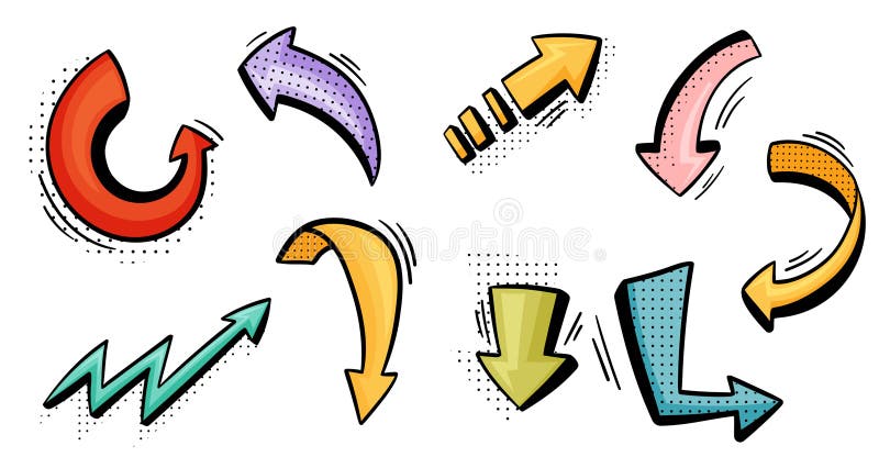 Arrow and Lightning Flash with Pointed End Doodle Style Element Vector ...