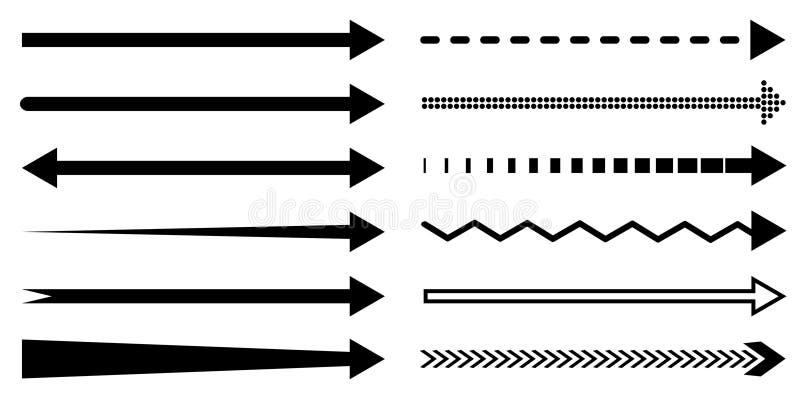 Arrow Long Set, Different Horizontal Arrows Isolated - Vector Stock ...