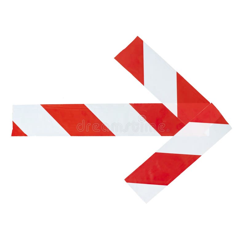 The Arrow is Made of Red and White Warning Tape. Isolated on White ...