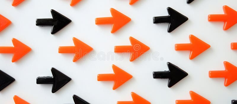 An Arrow with Multiple Directions in Black and Orange on a White ...
