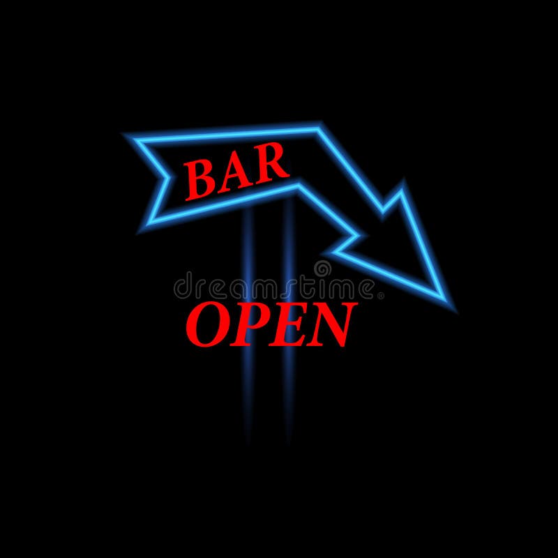 Arrow neon sign open bar . stock vector. Illustration of drinks - 104208015