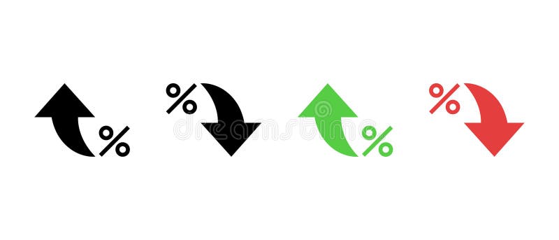 Arrow Percent Icon Set. Increase and Decrease Percentage Sign Symbol ...