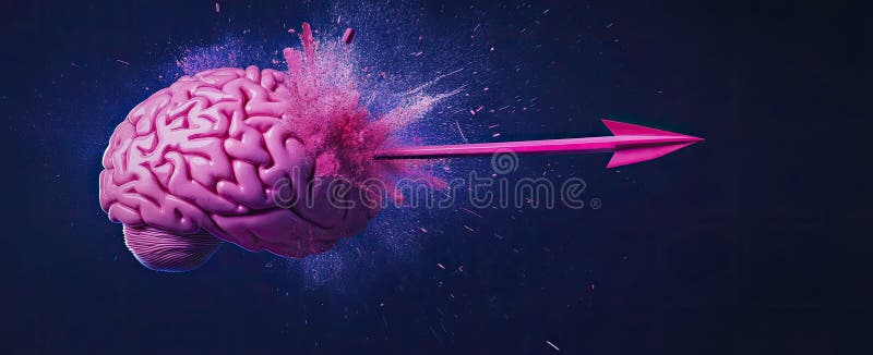 Pink Brain Pierced by Arrow, Concept Art Stock Photo - Image of ...