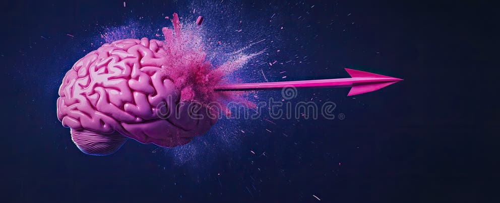 Pink Brain Pierced by Arrow, Concept Art Stock Photo - Image of ...