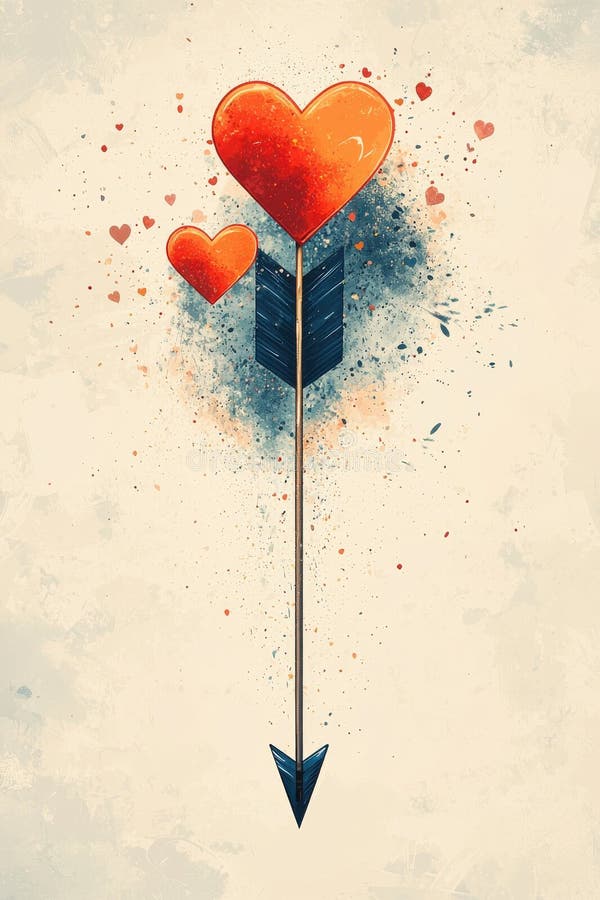 Arrow Piercing Two Red Hearts with Abstract Splatter Background Stock ...