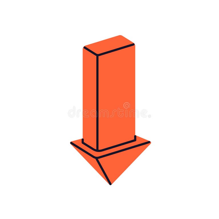 Arrow Pointing Down, Straight Downward Direction. Indicator, Decrease Pointer, Showing Reduction ...