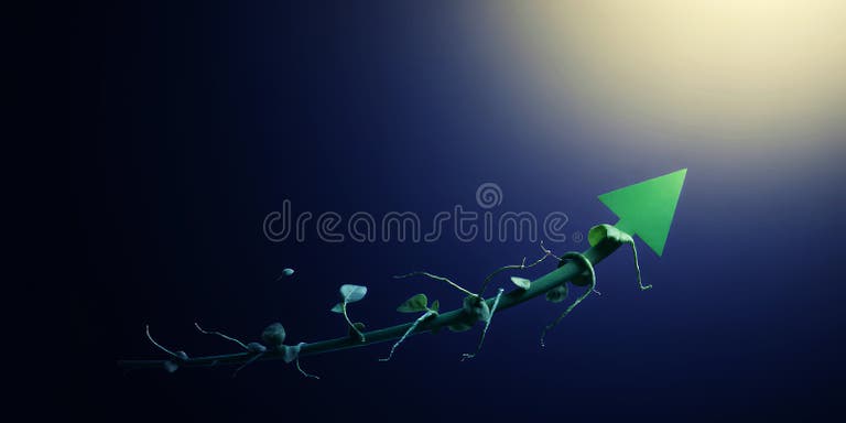 Arrow Pointing Upwards with Vine Like Structure Against a Blue and ...