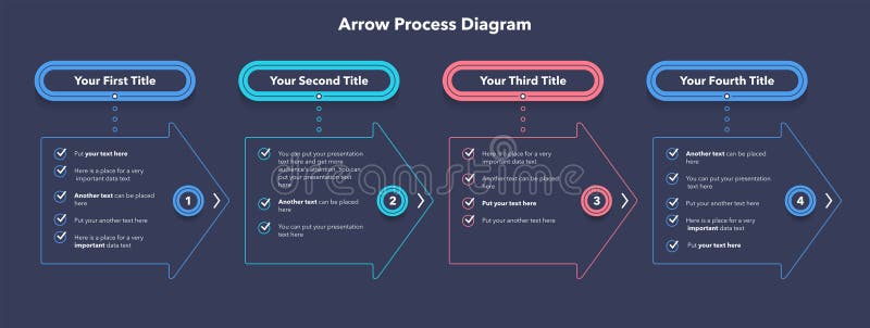 Arrow Process Diagram with Four Stages - Dark Version Stock Vector ...