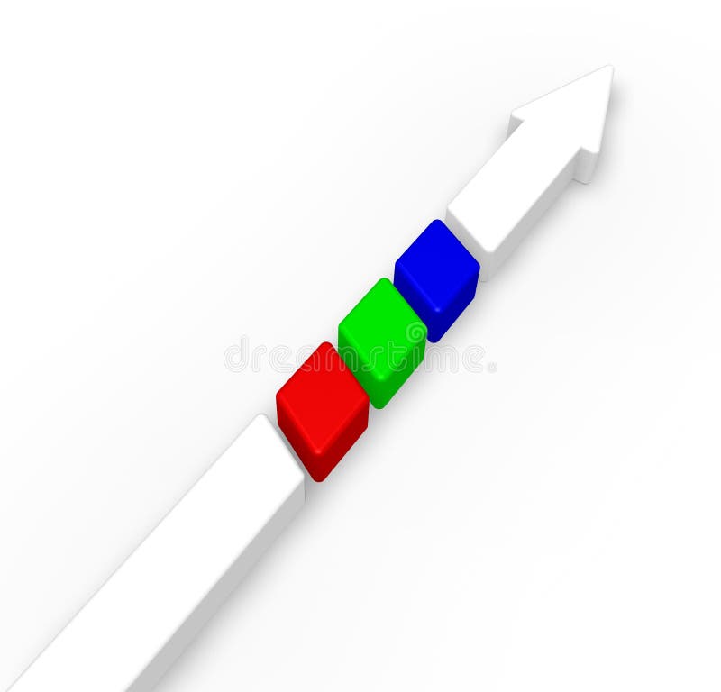 Arrow with rgb stripes, Arrow with stripes in rgb colors - 3d