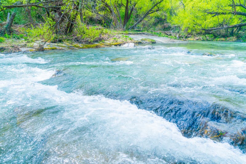 Arrow River Flowing through Gorge Lined with Deciduous Trees Stock ...