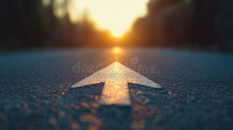 Arrow on the Road Leading Towards a Sunset View Stock Illustration ...