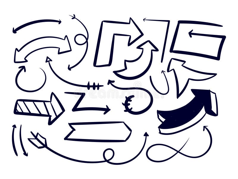 Arrow Scribble. Hand Drawn Arrow Scribbles Set Vector Scribble Pen ...