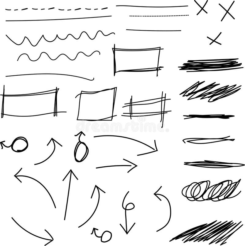 Arrow Scribbles Doodle Black Line Hand Drawn Highlight Set Ellipses ...