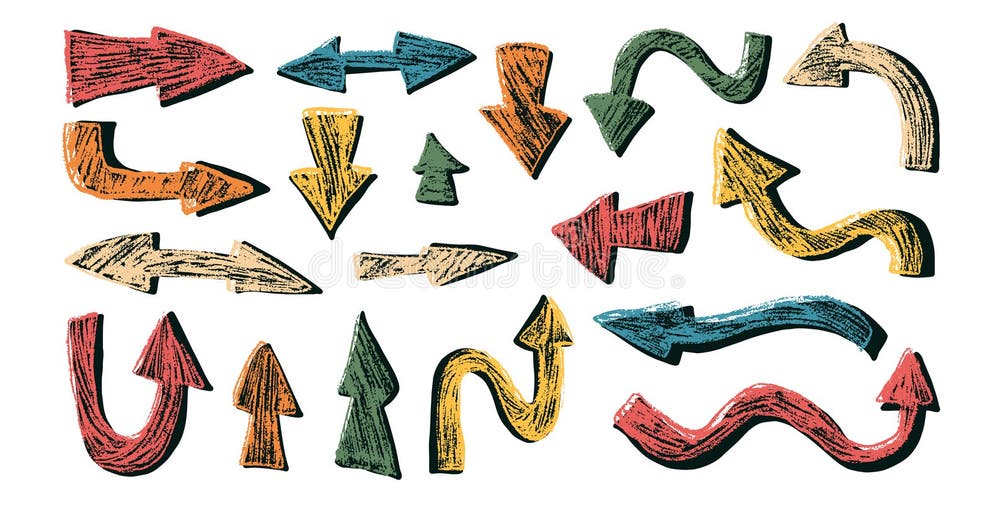 Arrow Set Crayon Drawing. Direction Pointers for Game. Path Marks ...