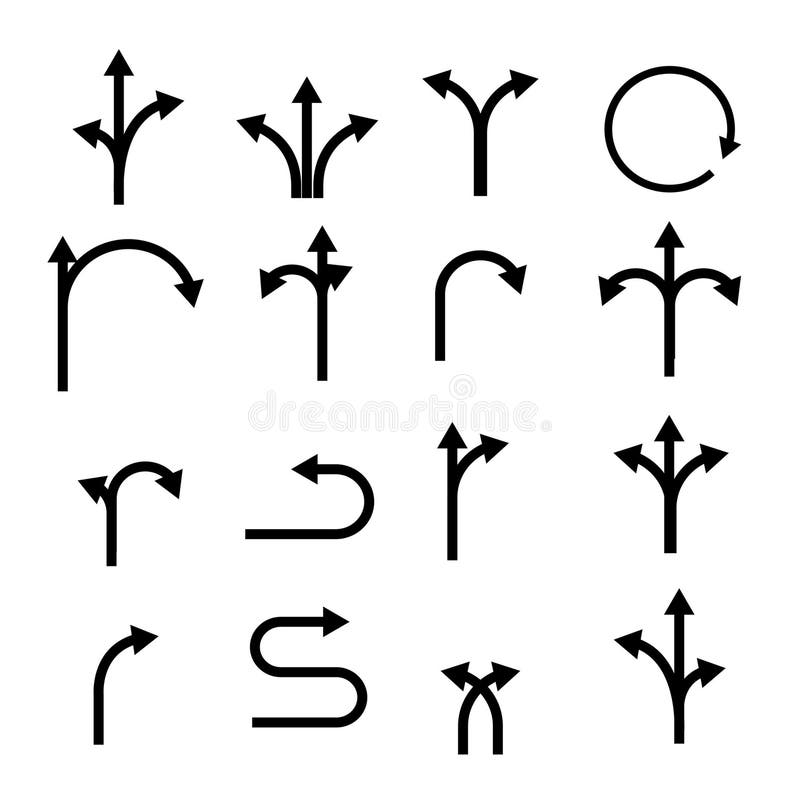 Arrow Set Different Pointer Arrow Positions Vector Illustration On White Background Stock