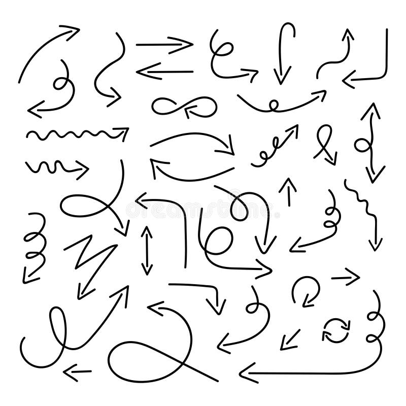 Arrow Set in Sketch Style. Arrows Icon Drawing Element Stock Vector ...