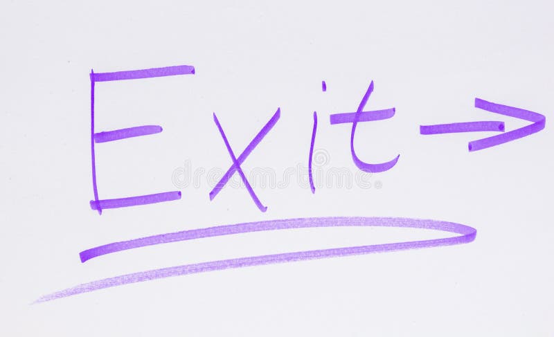PURPLE EXIT SIGN with BLUE SKY BACKGROUND Stock Photo - Image of ...