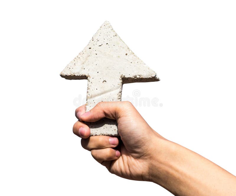 Arrow Sign on Man Hand Holding; Isolated on White Background Stock ...