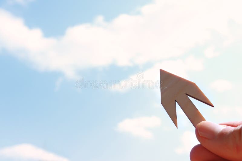Arrow Sign Pointing Ahead To the Sky. Concept of Challenge and Looking ...