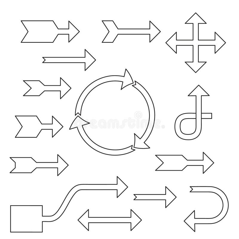 Arrow Sign Set. Isolated on White Background. Vector Outline Ill Stock ...
