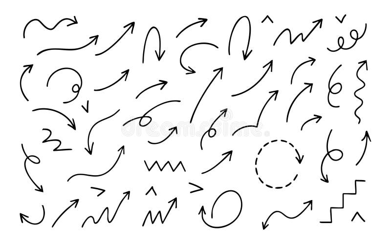 Arrow Sketch Hand Drawn Pointer Direction Swirl Up Down Loop Curve ...