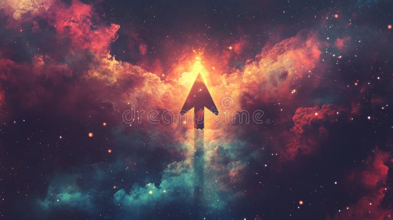 Arrow Soaring through Colorful Nebula in Space, Cosmic Journey Concept ...