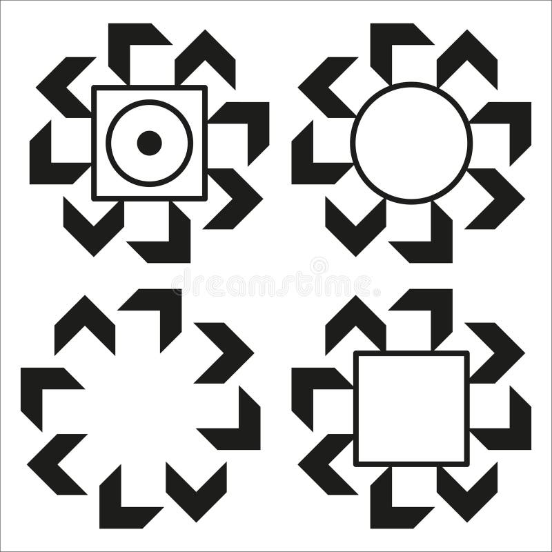 Arrow Square Icons. Abstract Rotation Shapes. Vector Dynamic Elements. Black White Graphic Stock ...