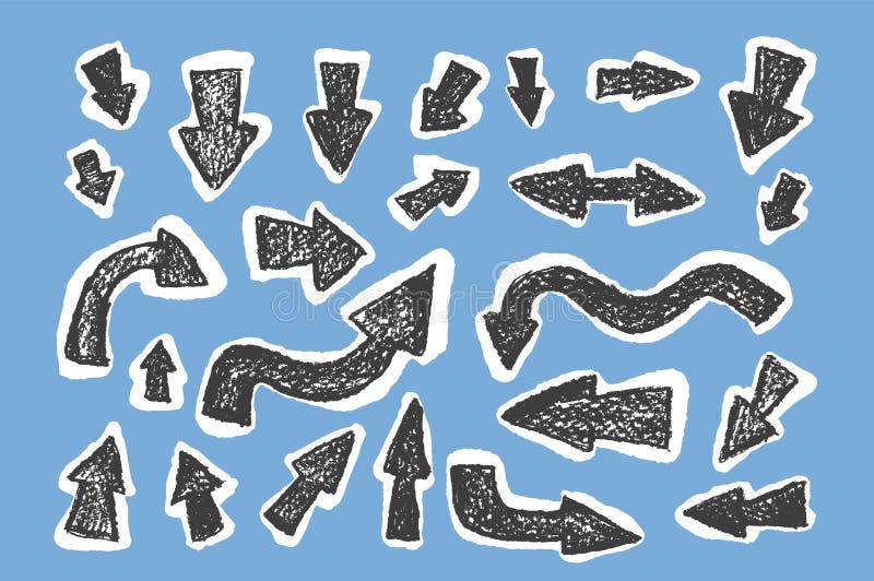 Arrow Stickers Collage Set Crayon Drawing Pointers Isolated. Navigation ...