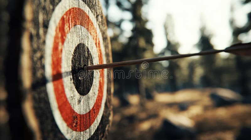 An Arrow Strikes the Target in a Serene Forest during the Golden Hour ...