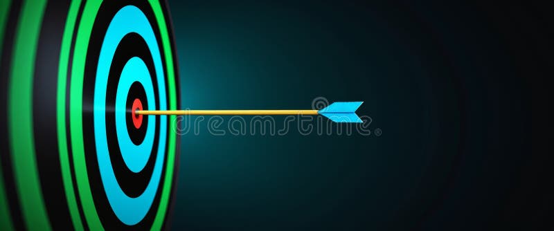 Arrow Striking Bullseye on Target Board with Blue and Black Rings Stock ...