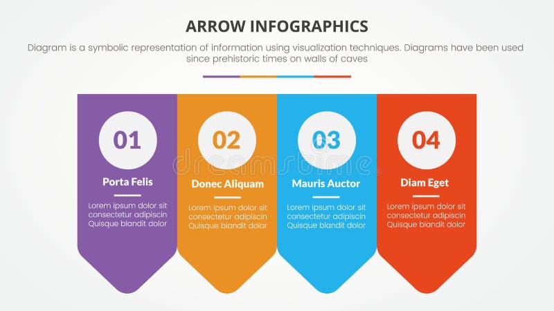 Arrow Style Infographic Slide Presentation Template with Modern Flat Style Color with 4 Arrow on ...