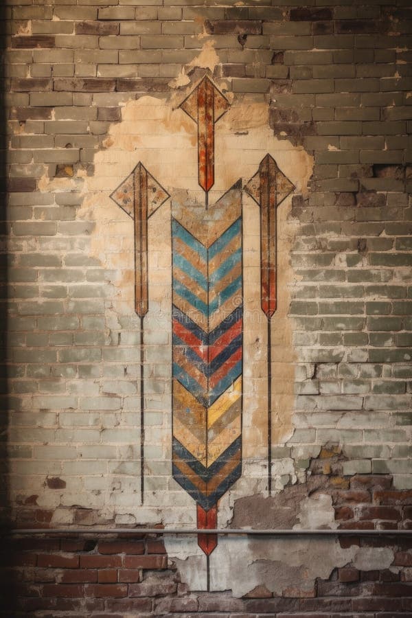 Arrow Symbols Painted on a Weathered Brick Wall Stock Illustration ...