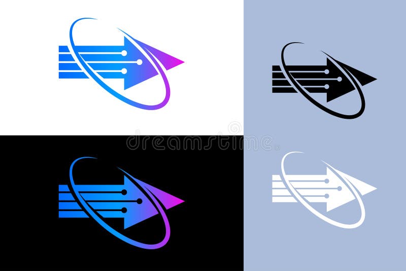 Modern Abstract Technology Logo with Arrow and Network Elements Stock ...