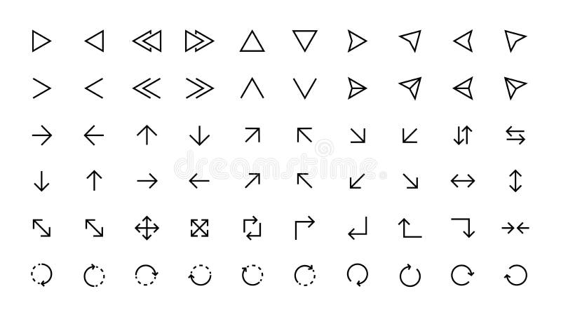 Arrow Thin Line Icon Set Outline Mix Stroke Navigation Web Symbols Linear Simple Arrow Random