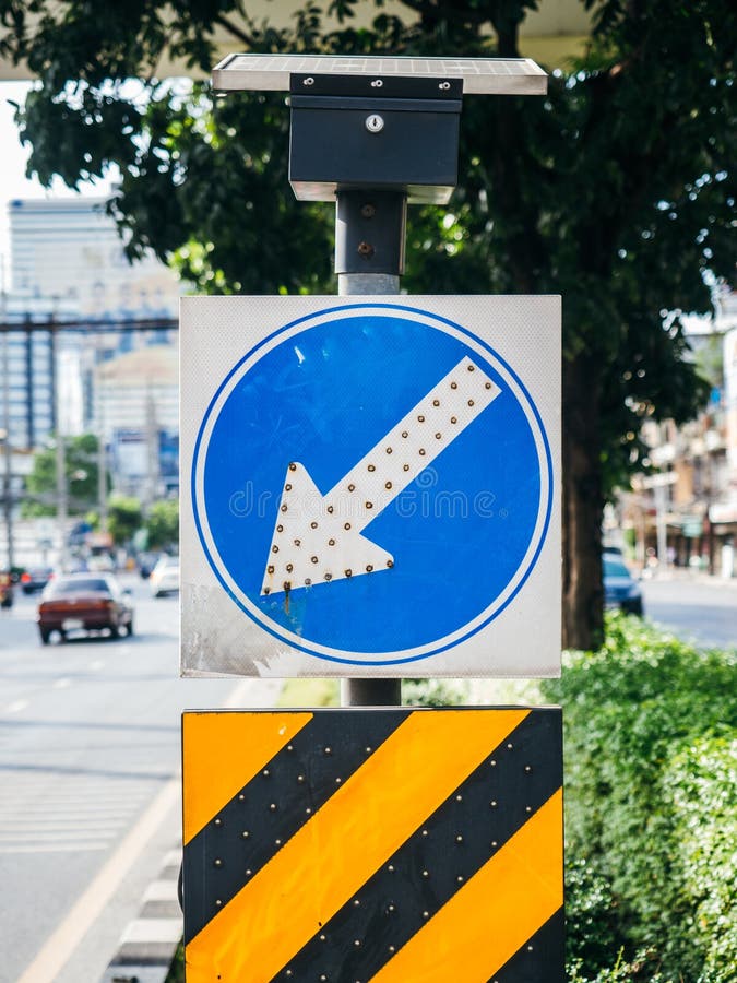 Traffic Signboard with Red Arrow Indicating: Car Lane and Bicycle Lane ...