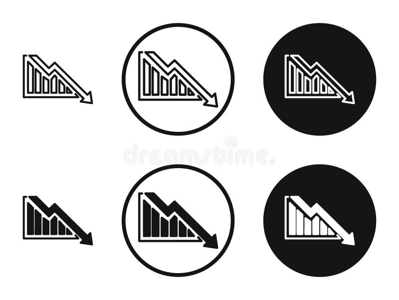 Arrow Trend-down Vector Icon Set in Black and White Outlines Stock Vector - Illustration of ...