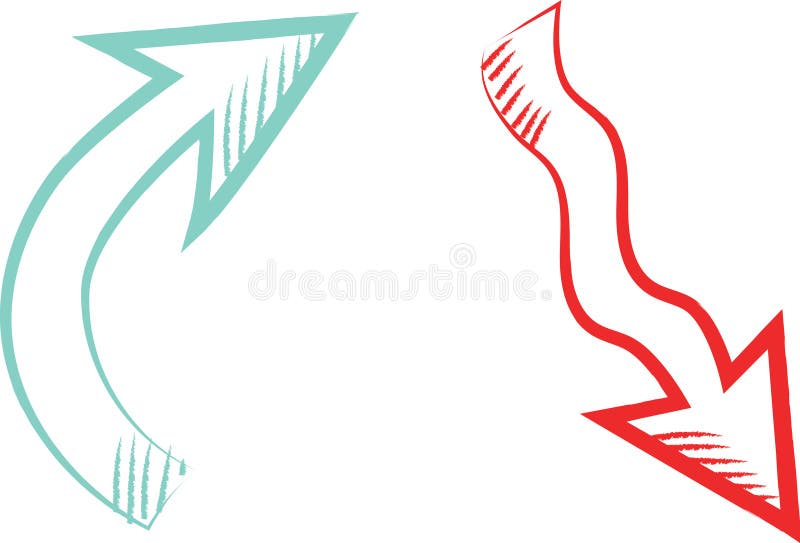 Green and Red Arrow Up and Down Doodle Vector Illustration Stock ...