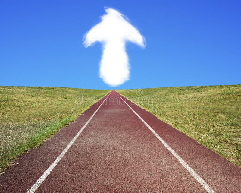 Arrow Up Shape Cloud in Blue Sky with Running Track Stock Image - Image ...