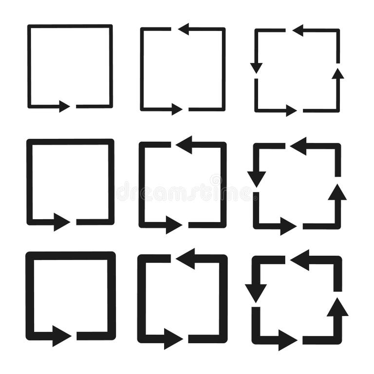 Arrowed Squares Collection. Rotating Frame Symbols. Black Vector Shapes ...