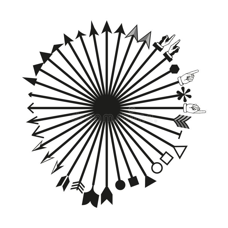 Arrowhead Circle Icon. Radial Pointer Symbol. Vector Direction Set ...