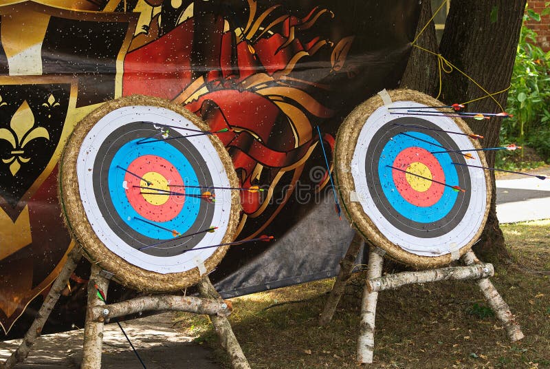 Arrows in Archery Target on Archery Range Stock Image - Image of ...