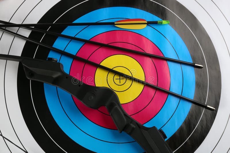 Arrows and Bow on Archery Target Top View Stock Photo - Image of arrow ...