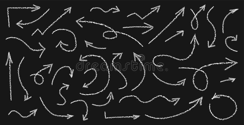 Arrows Chalk Hand Drawn Set. Vector Textured Charcoal Doodle Arrow ...