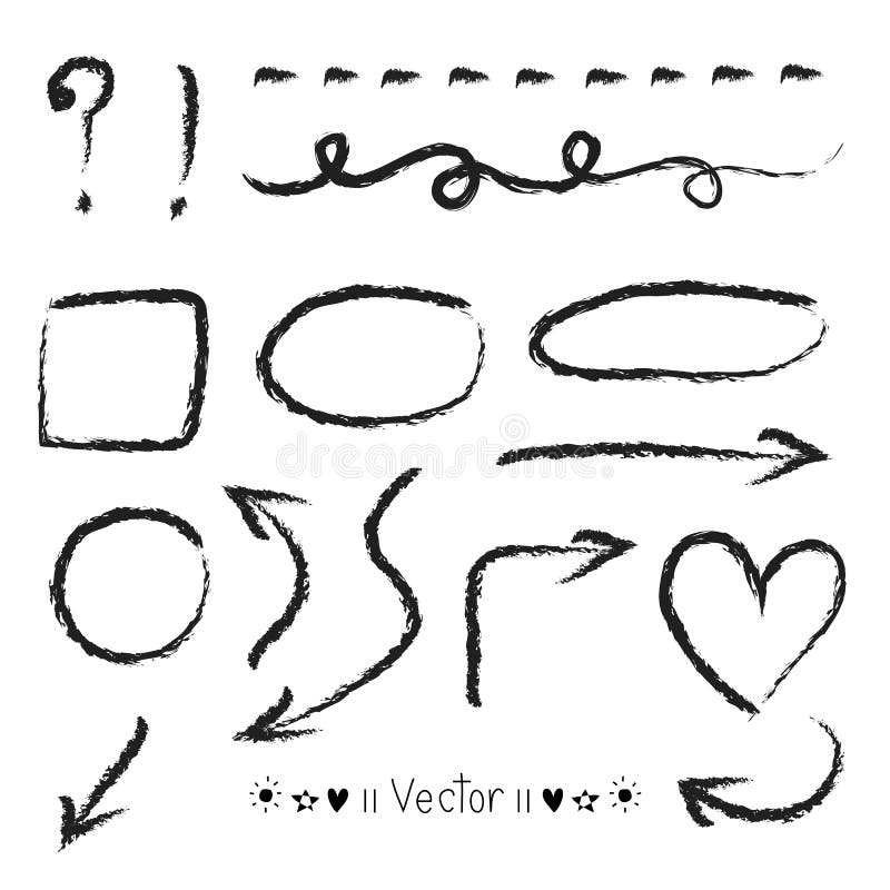 Arrows Circles and Abstract Doodle Writing Design Vector Set Stock ...