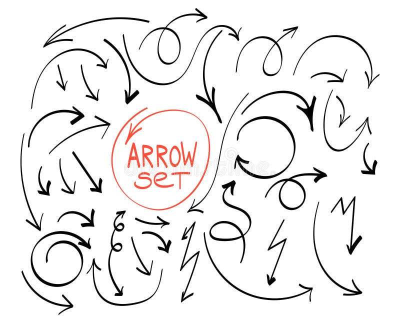 Arrows Circles and Abstract Doodle Writing Design Vector Set. Stock ...