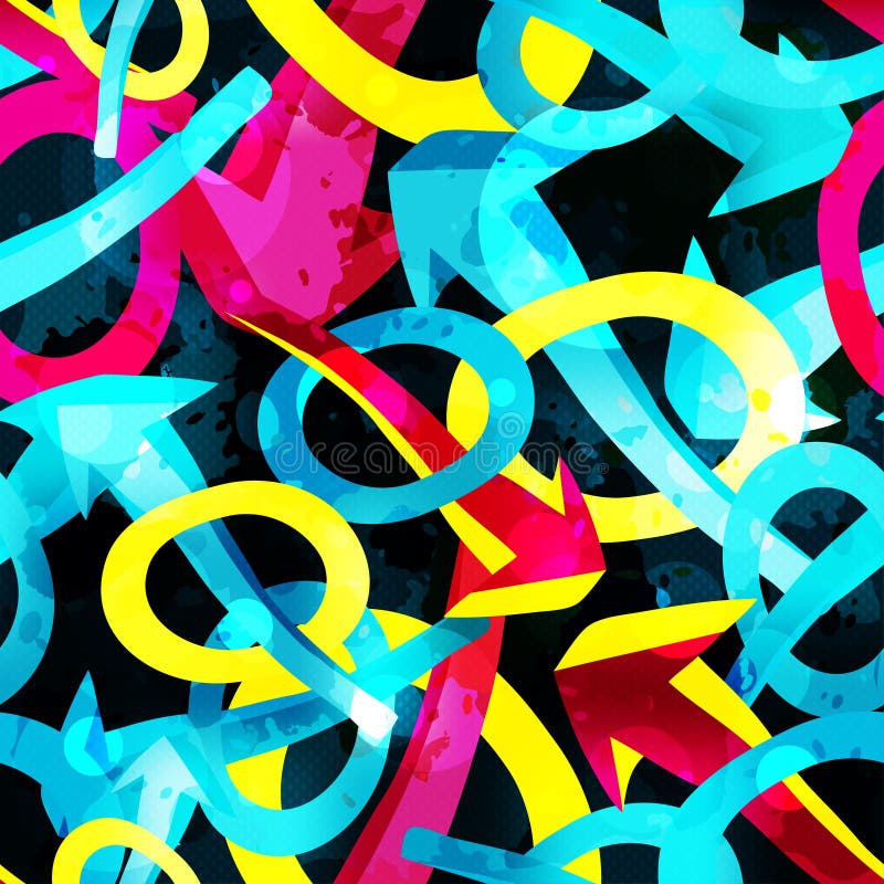 Arrows and Circles on a Black Background Abstract Seamless Pattern Graffiti Stock Illustration ...