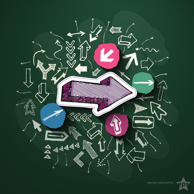 Arrows Collage with Icons on Blackboard Stock Vector - Illustration of ...