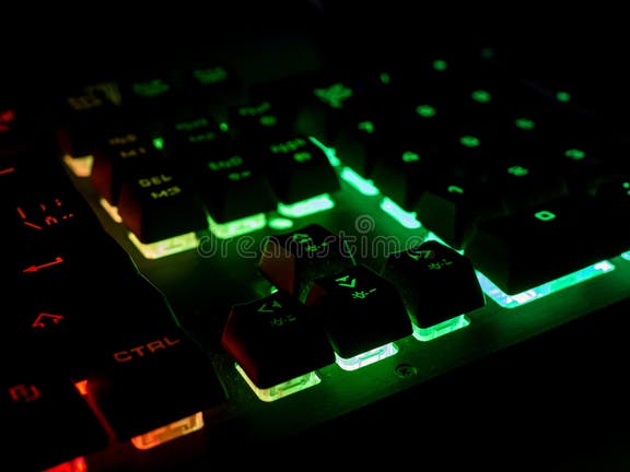 The Arrows on the Color Backlit Keyboard Glow in the Dark Stock Photo ...