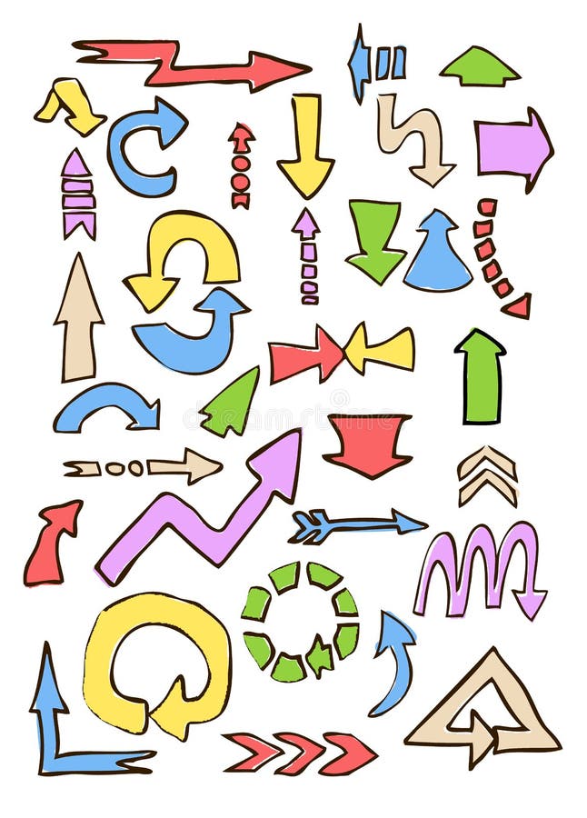 Arrows Different Shape Hand Draw in Colors on White Stock Vector ...