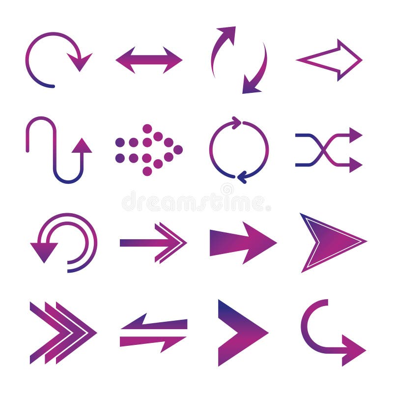 Arrows Direction Guide Cursor Web Navigation Icons Set Gradient Style ...